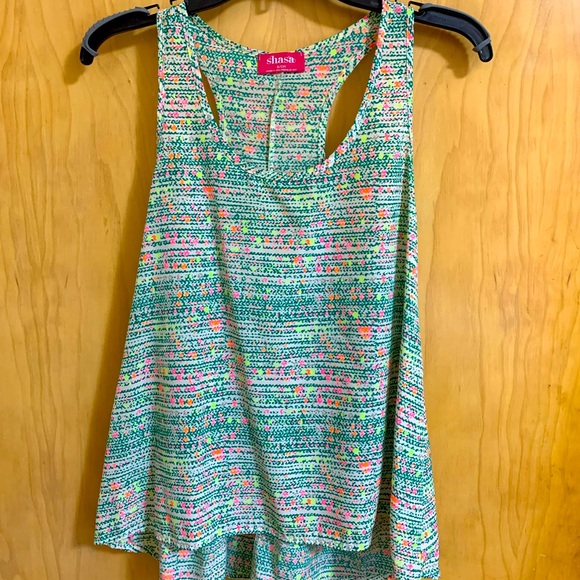 Shasa | Tops | Used Shasa Shirt Green And White Wneon Splash Colors ...